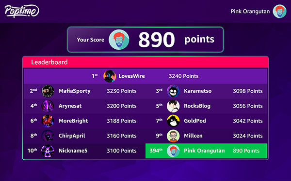 Design Game Scoreboard Leaderboard
